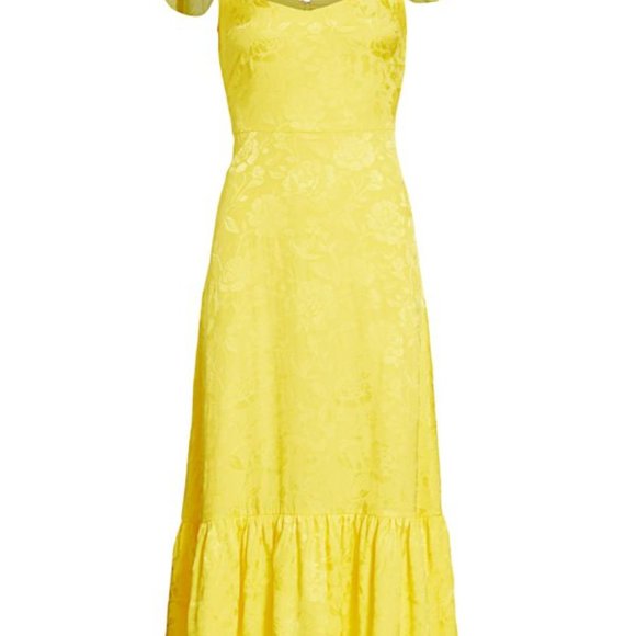 STAUD | Dresses | Staud Marwa Fluttersleeve Yellow Midi Dress | Poshmark